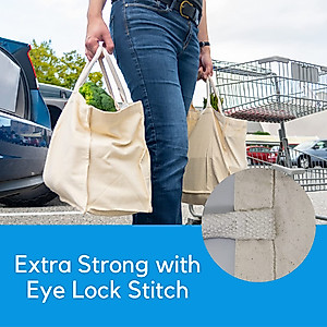 HOMELY CONNECT 5 Pack Canvas Grocery Shopping Bags, Reusable Grocery Bags Heavy Duty, Reusable Shopping Bags for Groceries, Canvas Grocery Bags, Washable, Foldable, 16.5 x 13 x 7 inches