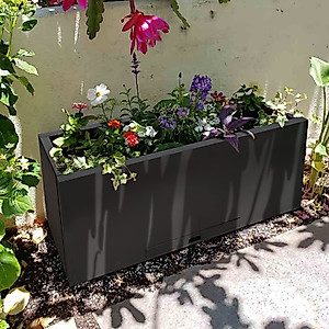 KOL Galvanized Steel Rectangular Planter Box, (16''H.x12''W.x36''L) Large Planters for Indoor Outdoor Plants,Black Powder Coated Metal Planter, Heavy Duty Modern Flower Pot, Commercial & Residential