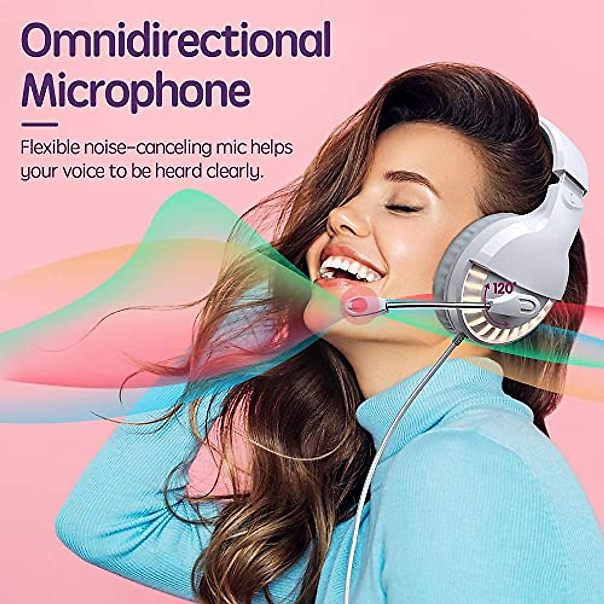 VersionTECH. White Gaming Headset PS5 PS4 Game Headphones Xbox One Gaming Earphones with Mic, LED Lights for PS5/ PS4/ Xbox 1/ PC/Mac Computer/Switch, Kids, Girls