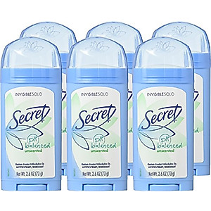 Secret Antiperspirant and Deodorant Women, Original Unscented Invisible Solid, pH Balanced, 2.6 Oz (Pack of 6)