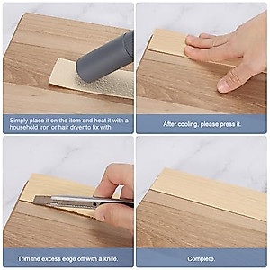 uxcell Edge Banding, 7/8 Inch x 9.84ft Pre-Glued Wood Veneer Edging Iron-on Flexible Edge Banding for Cabinet Repair Furniture Restoration, Matte Black