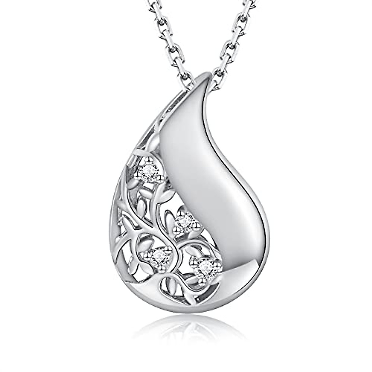 925 Sterling Silver Tree of Life Teardrop Urn Necklace for Ashes Family Tree Keepsake Cremation Pendant Memorial Jewelry for Women
