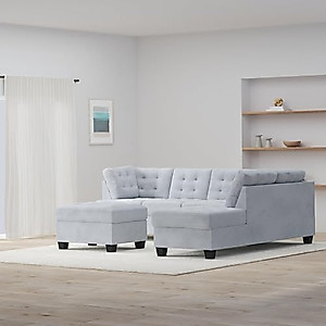 Casa Andrea Milano 3 Piece Modern Tufted Micro Suede L Shaped Sectional Sofa Couch with Reversible Chaise & Ottoman