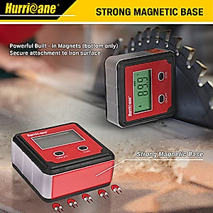 HURRICANE Digital Level Box and Angle Finder, Magnetic Digital Angle Gauge, Protractor Inclinometer Aluminum Framework with Magnet, Measures 0-90 Degree Ranges, 4 X 90 Degree