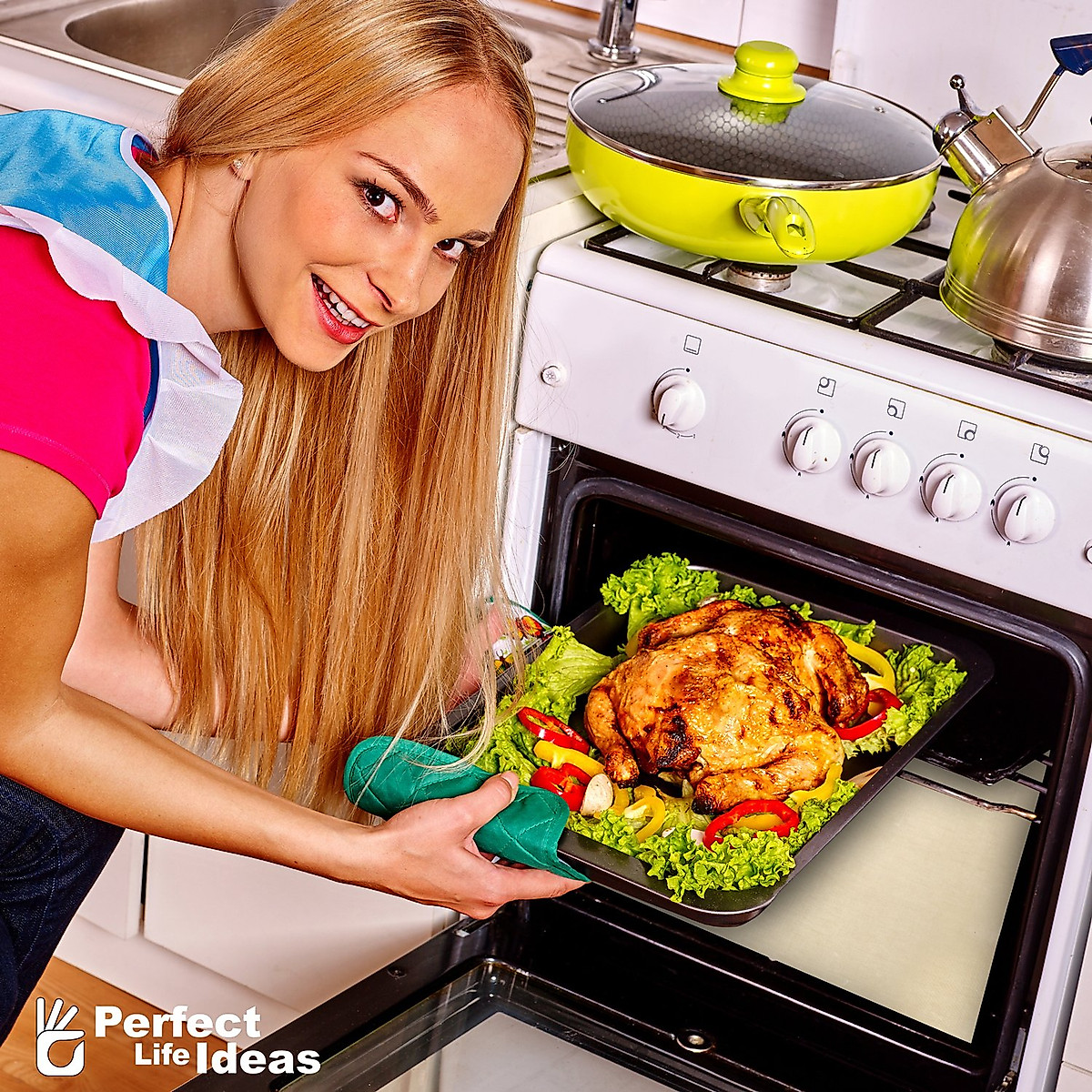 Non Stick Oven Spill Guard Oven Liner Mat. Oven Spills, Food Drippings Fall on Oven Liner - Not on Oven Floor. Forget Scrubbing Cleaning Messy Ovens. Re-sizable. By Perfect Life Ideas (1 Piece)