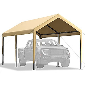 Cityflee Carport,10'x 20' Upgraded Heavy Duty Carport with Wind Rope, Portable Garage for Car, Truck, Boat, Car Canopy with All-Season Tarp,Khaki