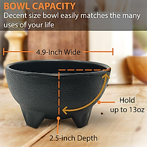 KSEV Salsa Bowls – 6 Pack (Black), 13oz BPA FREE Small Bowl Unbreakable Mexican Molcajete Chips Guacamole, Serving Dish, Sauce Cup, Side bowl, Snack, Chips, Dip, Nuts, Candy, Ice Cream, Party Use