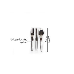 Life 2 Go 3 Pcs Camp Cooking Utensil Set & Outdoor Kitchen Gear Cookware Kit, Portable Compact Carry Case for Camping, Hiking, Travel, BBQ GrillinG Stainless Steel Accessories Spoon & Fork, Black