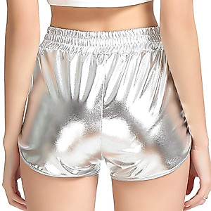 Perfashion Silver Shiny Metallic Shorts for Women
