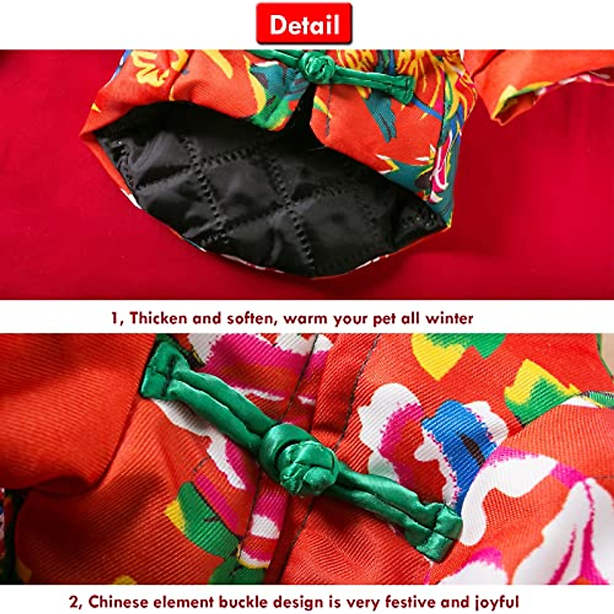 SEIS New Year Dog Flower Coat Warm Cat Clothes Winter Pet Costume Christmas Hoodie for Cats Teddy Bichon Small Medium Dogs (Size S (Chest Circumference 45cm/ 17.7"))