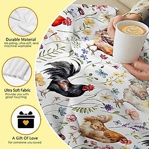 RUNNINGBLANKET Chickens Blanket | Plush Chicken Wildflowers Blanket | Chickens Farm Lover Blanket for Couch Bed Sofa | 40"x50" Chickens Decor for Girls Boys | Gift for Chickens Lovers for All Seasons