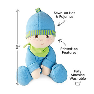 HABA Snug-Up Soft Plush Luis First Baby Doll 8" - Perfect Newborn and Infant Toy, Small Machine-Washable Baby Essentials, Ideal Boy Doll