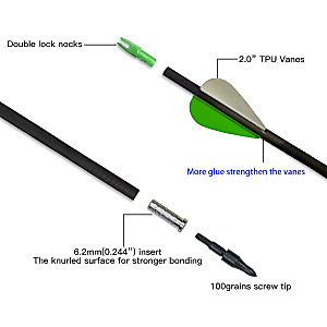 Zhao.Fu 29 Inch Carbon Arrow Practice Hunting Arrows Spine 400 with Removable Tips for Archery Compound & Recurve & Traditional Bow (12 Pcs)