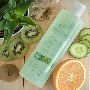 BareBaby Organics Organic Baby Shampoo & Body Wash with Aloe, Cucumber, Citrus Essential Oils – Safe, Gentle, Tear Free – Eczema Friendly – Paraben, Dye, Gluten, and Sulfate Free – 17.9 oz