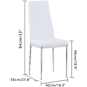 NIERN Glass Dining Table Set for 4, Modern 5-Piece Rectangular Kitchen Table Set with 4 upholstered high-Back Chairs for Kitchen Dining Room (White Table with White Chair)
