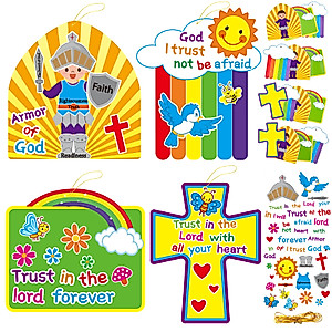 Chiazllta 24 Pcs Armor of God DIY Craft Kit Religious Sunday School VBS Easter Christian Craft Kits for Kids,Bible Sticker Hanging Ornament School Supplies for Preschool Classroom DIY Activities