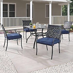 PatioFestival Patio Dining Set 5Pcs Heavy Duty Metal Outdoor Furniture Sets Square Table with 4 Stackable Chairs Blue Cushion
