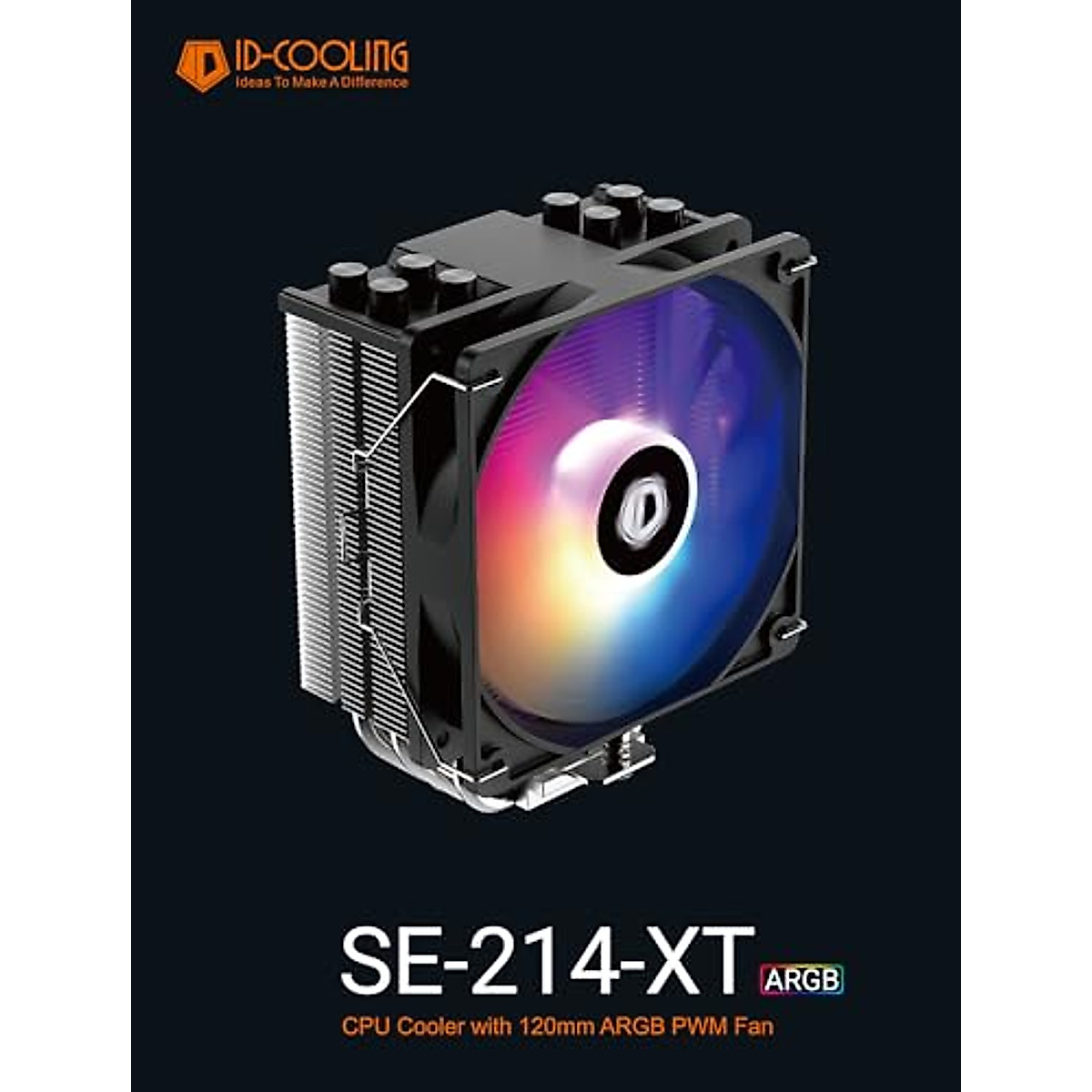 ID-COOLING SE-214-XT ARGB CPU Cooler 4 Heatpipes CPU Air Cooler ARGB Light Sync with Motherboard(5V 3-PIN Connector) CPU Fan for Intel/AMD, LGA 1700 Compatible