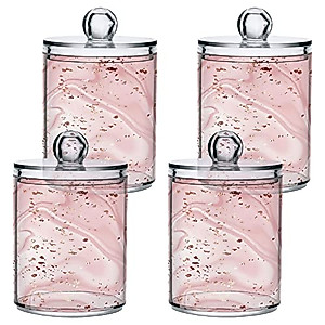 xigua Pink Marble Qtip Holder Dispenser,2 Pack Storage Canister Clear Plastic Jar with Lids for Cotton Ball,Cotton Swab -- 10 Oz#62