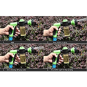 Hjkiopc Garden Hose Nozzle Adjustable Hose Spray Nozzle High Pressure 8 Watering Pattern with 3.5Oz Soap Sprayer Power Garden Water Hose Foam Nozzle Sprayer for Car Washing Pet Shower