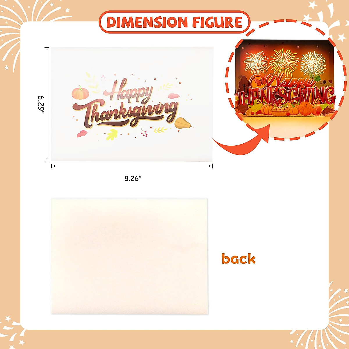 DTESL 3D Pop Up Thanksgiving Card with Light and Music, for All Occasion, Fall Card, Thanksgiving Card, Birthday Card, Fall Thank You Card, Happy Holiday Card, with Envelope