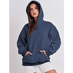 ANRABESS Women's Oversized Hoodies Long Sleeve Fleece Sweatshirts Solid Casual Hooded Pullover Kangaroo Pockets Loose Lightweight Fall Tops Y2K Clothes A1072dianlan-S Navy Blue