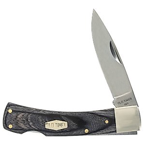 Old Timer Heritage Series 5OT Bruin 6.5in Traditional Lockback Folding Knife with Stainless Steel Drop Point Blade, and Laminate Wood Design Handle for Hunting, Camping, Every Day Carry, and Outdoors