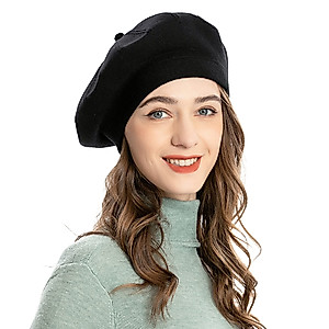ZLYC French Beret hat, Reversible Solid Color Cashmere Knit Warm Beret Cap for Womens Girls (Black)