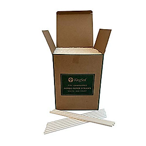 Kingseal WHITE Paper Disposable Drinking Straws, Unwrapped, Jumbo Size, 7.75" Length, Biodegradable, Earth Friendly, Bulk Pack - 1 Box of 600 Straws (600 Count)