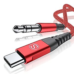 sweguard USB C to 3.5mm Audio Aux Jack Cable 6.6ft, Type C to 3.5mm Headphone Car Stereo Aux Cord for iPad Pro Air 4 5 Mini 6, Samsung Galaxy S23 S22 S21 S20 S10 9 8 Note 20 10 Z fold Pixel-Red