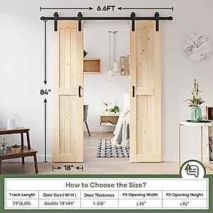 ROYMELO 36x84 inch (Double 18×84 inch Door) Sliding Barn Wood Door Slab with 6.6ft Hardware Kit, Requires Simple DIY Assembly