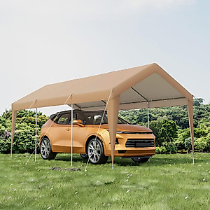 S AFSTAR 10x20FT Carport, Heavy Duty Car Shelter Tent with 180g PE Canopy, 8 Sturdy Galvanized Steel Legs, Ball Bungees, Portable Garage Car Canopy Car Port for Outdoor SUV Truck Car Party Wedding