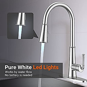 Kitchen Faucet with Pull Down Sprayer - LEPO Kitchen Sink Faucet with Led Light, Brushed Nickel, High Arc Commercial Stainless Steel Pull Out Rv Kitchen Faucet Bar（No Batteries Required）