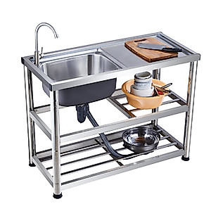Single Bowl Kitchen Sinks,Outdoor Free Standing Sink, Commercial Restaurant Kitchen Bar Sink, With Cutting Board, Utility prep station Sink, Laundry Tub, Free Standing Stainless-Steel ( Color : A )