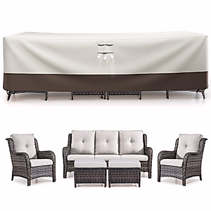 Outdoor Furniture Covers for 5 Pieces Set - Waterproof 600D Oxford Fabric Cover for 5 PCS Patio Sets Wicker Metal Couch Rocking Glider Swivel Chairs Ottoman Sectional Sofa Dining Chair – L/Beige Brown