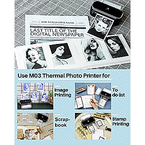 Phomemo M03 Pocket Printer- Portable Printer Photo Printer with 3 Roll 3 Inch Black on White, 77mm x 3.5m, 3 Inch X 11.5 ft, Compatible with iOS + Android for Photos, Journalist, Work, Plan-Black