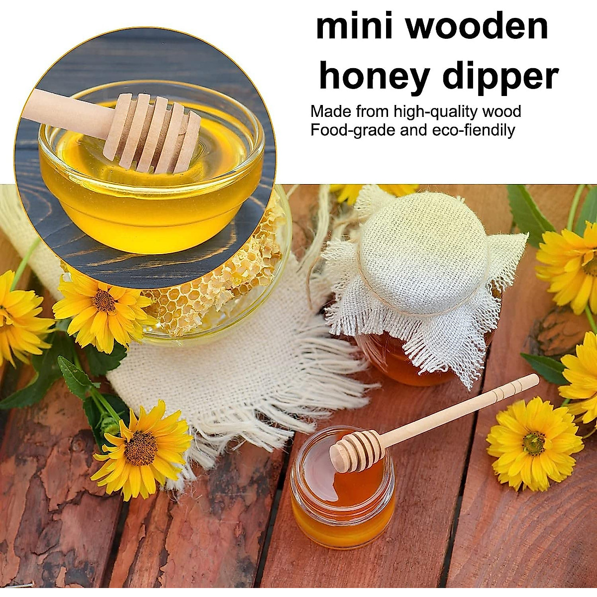 4 Inch Honey Dipper Sticks - 100PCS Wooden Honey Dipper, Mini Honeycomb Stick, Honey Stirrer Stick for Honey Jar Dispense Drizzle Honey and Wedding Party Gift