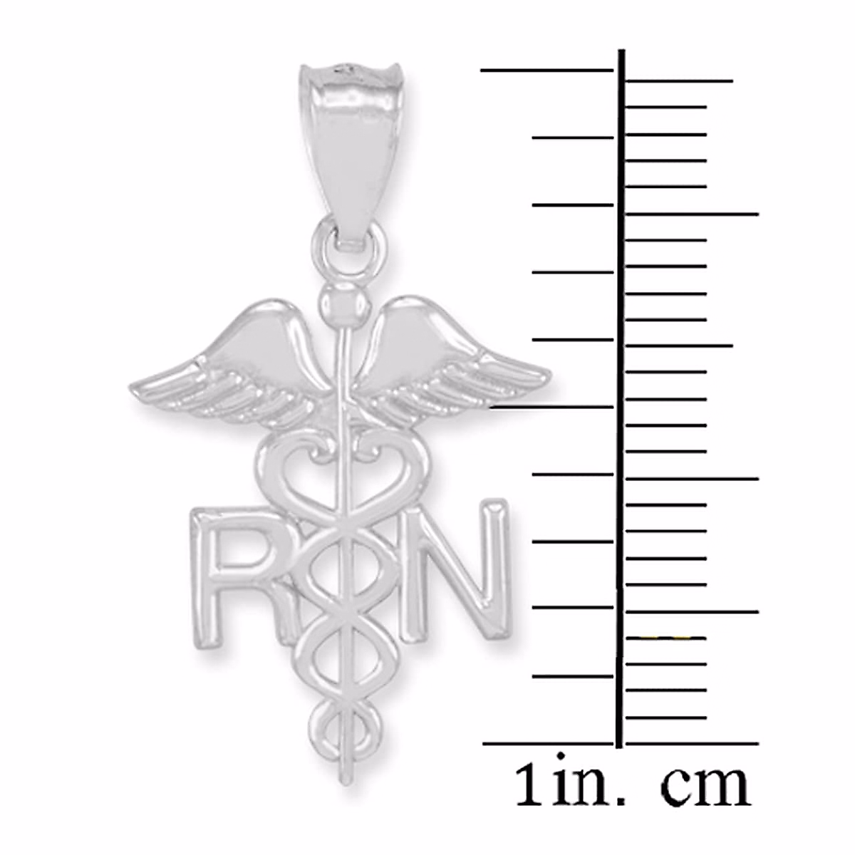 American Heroes Polished 14k White Gold Caduceus RN Charm Registered Nurse Pendant