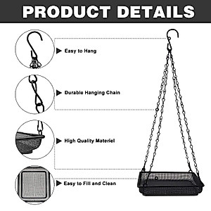 MIXXIDEA Hanging Bird Feeder Tray Metal Mesh Platform Seed Feeder with Durable Chains for Outdoors Garden Great for Attracting Birds (1 Pack)