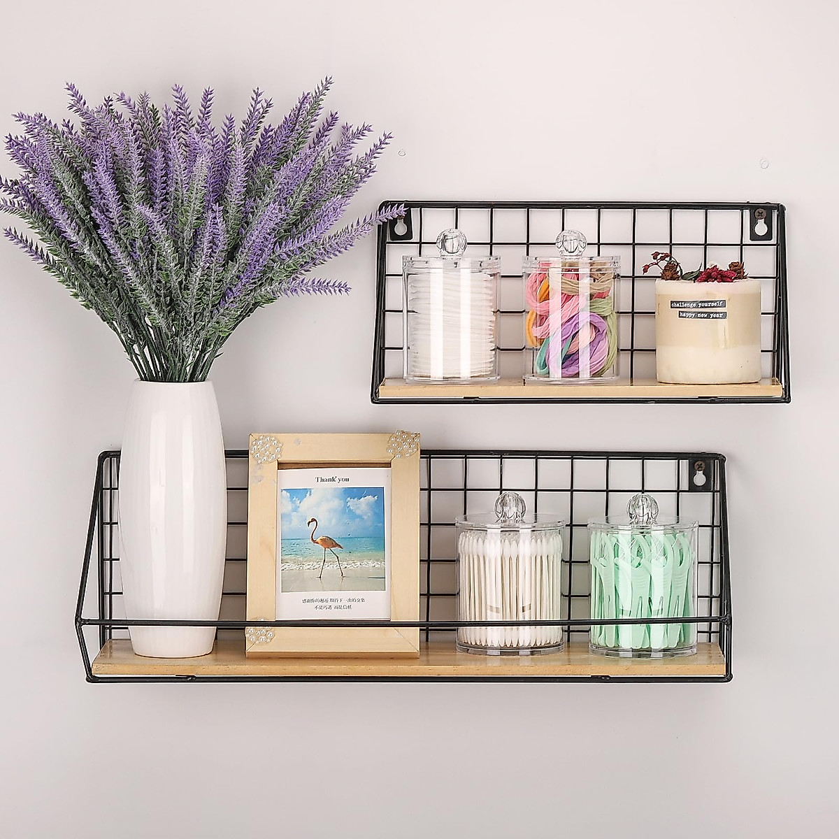 Tbestmax 4 Pack Qtip Holder - 10 oz, 12 oz Restroom Bathroom Organizers and Storage Containers, Clear Plastic Apothecary Jars with Lids for Cotton Ball, Cotton Swab, Cotton Round Pads, Floss