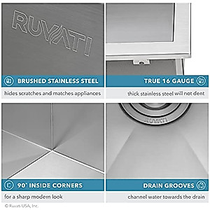 Ruvati Drop-in Topmount Laundry Utility Sink 25 x 22 x 12 inch Deep 16 Gauge Stainless Steel - RVU6010