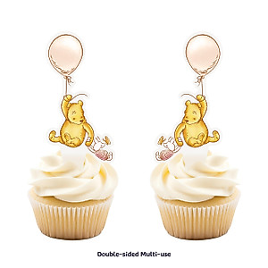 WEECUTES® Winnie Baby Shower Decorations Cupcake Toppers Classic Pooh Cake Decor Party Favors Boys and Girls First Birthday Supplies 48 Pcs