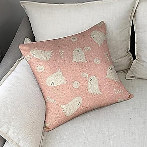 Ghost Pumpkin Halloween Throw Pillow Covers 18×18 Pillowcases Set of 1 Autumn Pattern Linen Decorative Square Pillow Case Cushion Covers Standard Size for Sofa Couch Outdoor Bed Pillow Protectors