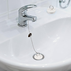 uxcell 4 Pcs Tub Stoppers, Rubber Bathtub Stoppers 1-3/8" Kitchen Sink Drain Stopper, Bathroom Drain Plug with Pull Ring and 15" Beaded Chain, White