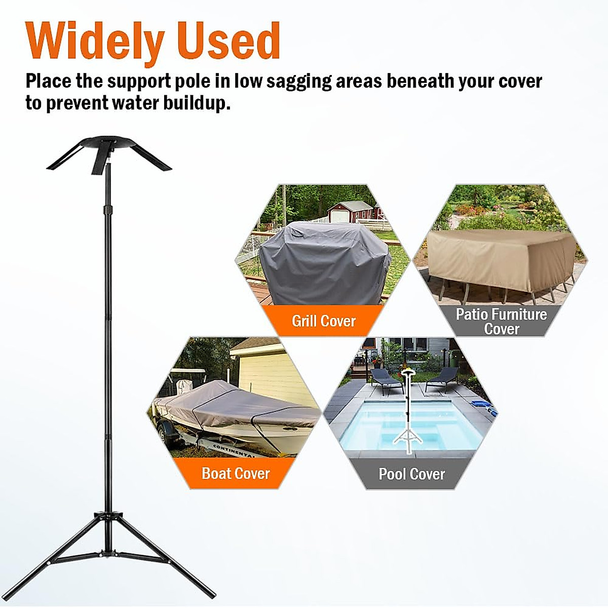 iCOVER Support Pole System for Patio Furniture Cover, Adjustable Height for Grill and Patio Dining Table Set Cover, Avoid Water Accumulation (Includes Straps)