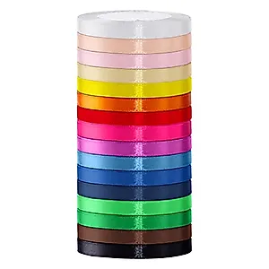 Solid Color Satin Ribbon 3/8 Inch Fabric Ribbons for Crafts Thin Ribbon for Christmas Gift Wrapping 16 Colors 400 Yards Rainbow Ribbon for Hair Bows Flowers Bouquets Wedding Baby Shower Decorations