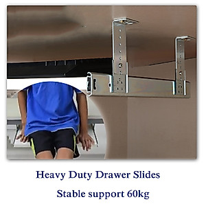 All Metal Ball Bearing Keyboard Slide, Under Desk Keyboard Tray Sliding Rails, for Drawer/Shelf/Bookshelves/Platform, 60kg Load, Telescopic Slides for Piano, Drawer Slides (size :Silver 350mm(14 inch)