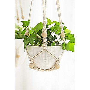 Mkono 3 Pack Macrame Plant Hangers Indoor Different Size Hanging Planter Basket Flower Pot Holder with Beads No Tassels 35"/29"/23", Medium, Ivory