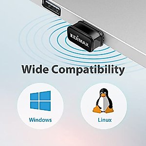 Edimax Wi-Fi 5 802.11ac Nano AC600 Dual-Band (2.4Ghz / 5Ghz) Adapter for PC USB Nano Dongle, Windows, Mac OS, Linux, EW-7811ULC