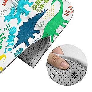 WONDERTIFY Dino Pattern Bathroom Antiskid Pad T-Rex Dinosaur Triceratops 3 Pieces Bathroom Rugs Set, Bath Mat+Contour+Toilet Lid Cover